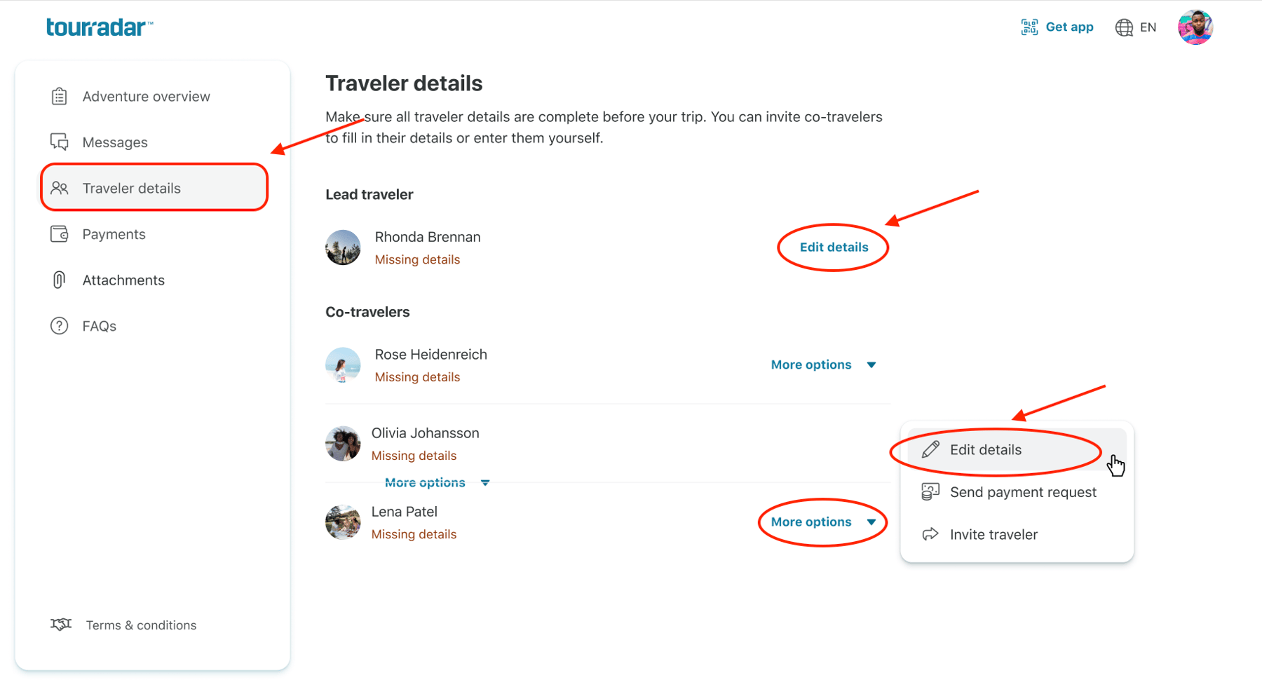 How do I update traveler's details on my Booking Conversation Page?